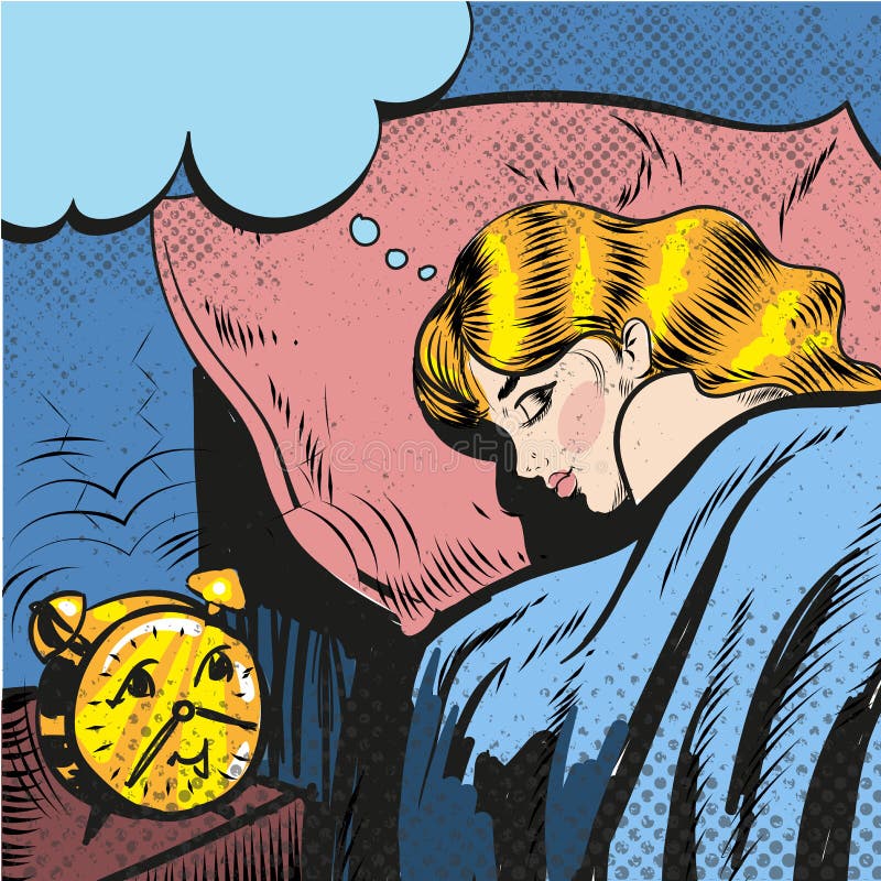 Woman Sleeping with Alarm Waking Up Pop Art Comic Style Illustration ...