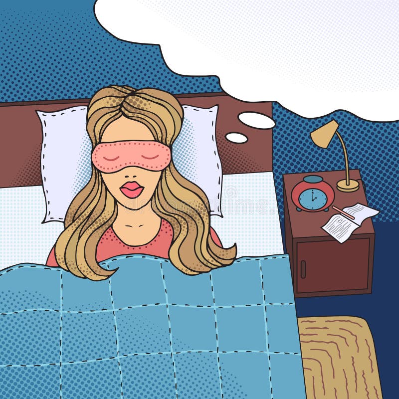 Woman Sleeping on Pillow in Pop Art Retro Comic Style. Vector Young ...