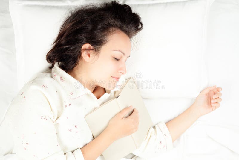 Woman Sleeping with Book stock image. Image of view, pajama - 27264631
