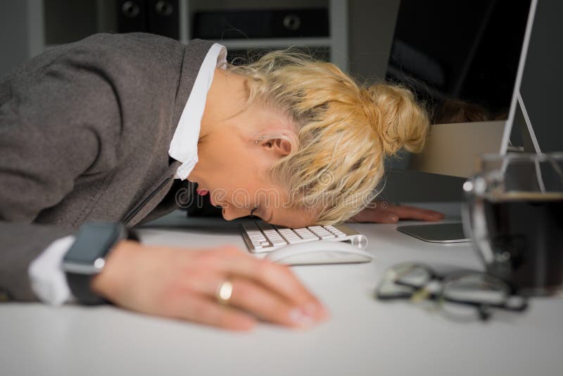 Woman Sleeping on Computers Keyboard at the Office Stock Photo - Image ...