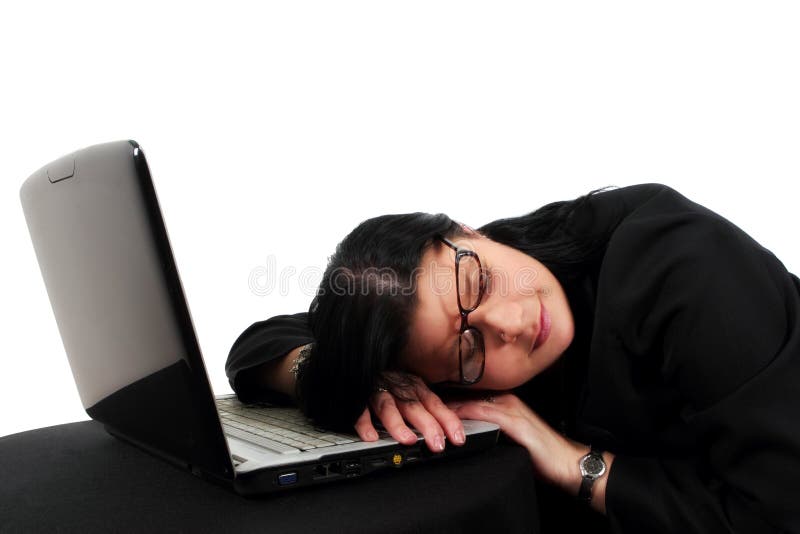 Woman sleeping on keyboard stock photo. Image of isolated - 19453708