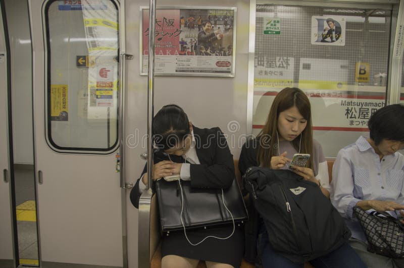 Woman Sleeping at an Osaka Subway Train Japan Editorial Image - Image ...