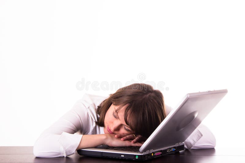 Woman sleeping at the PC stock photo. Image of closeup - 45061996