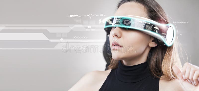 Woman with smart glasses stock image. Image of partners - 74683469