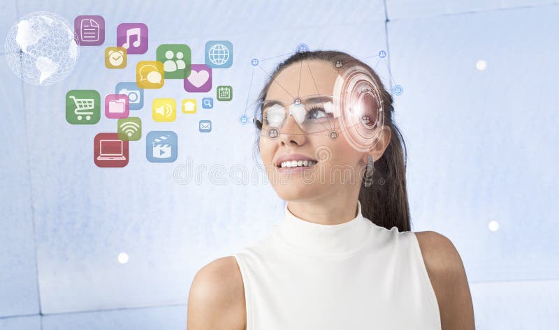 Woman with smart glasses stock image. Image of partners - 74683469