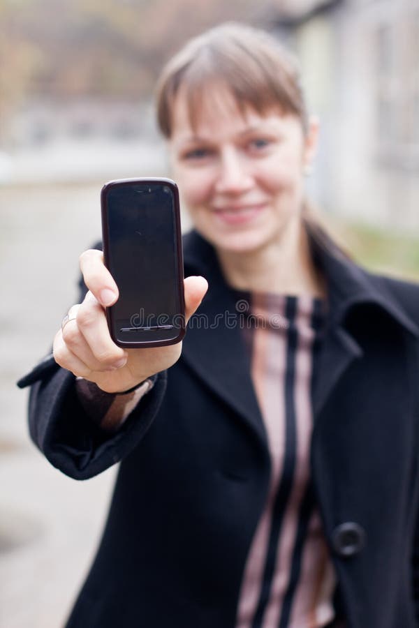 Woman with smart phone stock image. Image of telephone - 34888507