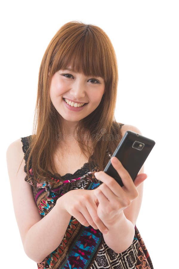 Woman and smartphone stock image. Image of whitebackground - 27703253