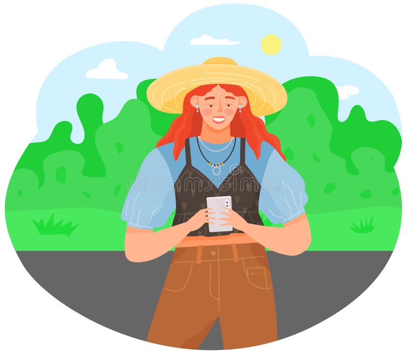 Woman With Smartphone Is Communicating On Abstract Background Girl Chatting Online Via Internet