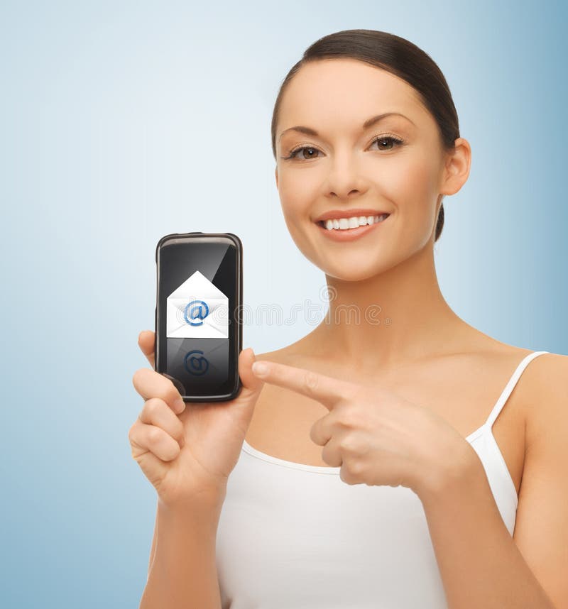 Woman with Smartphone and Email Icon Stock Image - Image of happy ...