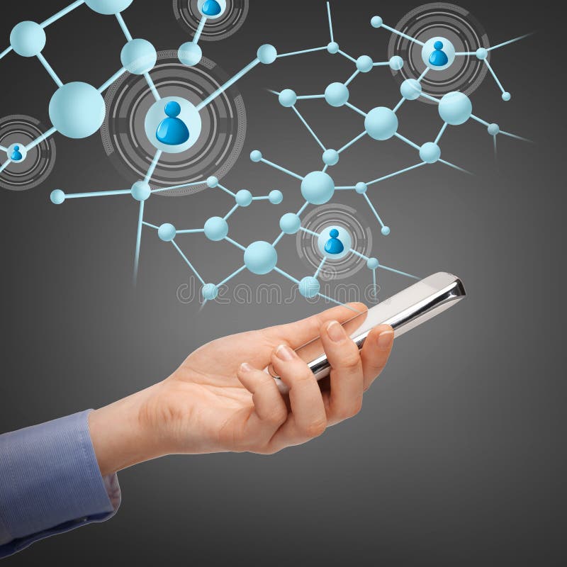 Woman with Smartphone and Virtual Contacts Stock Illustration ...