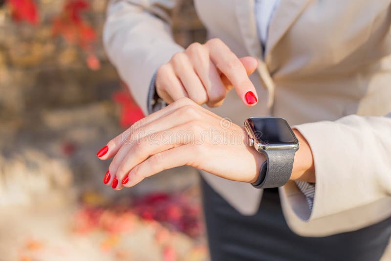 Active Woman Using Smartwatch Stock Photo - Image of equipment, health ...