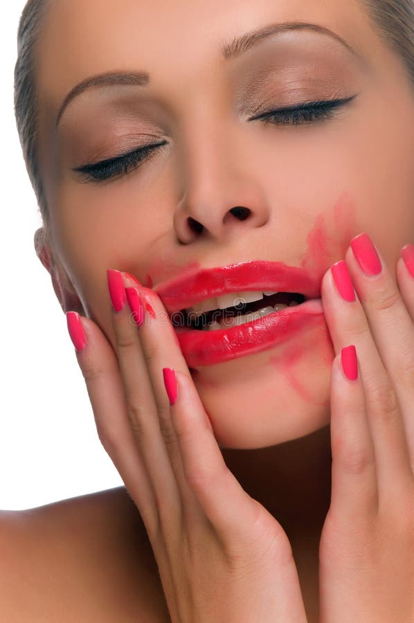 Woman with Smeared Lipstick Stock Photo - Image of desire, person: 16220130