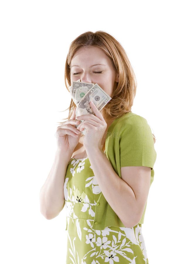 Woman smelling money stock photo. Image of sniff, white - 7872170