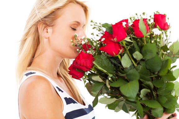 Woman smelling roses stock image. Image of adult, beautiful - 28701721