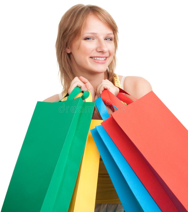 Woman smile with bags stock photo. Image of happiness - 15614582
