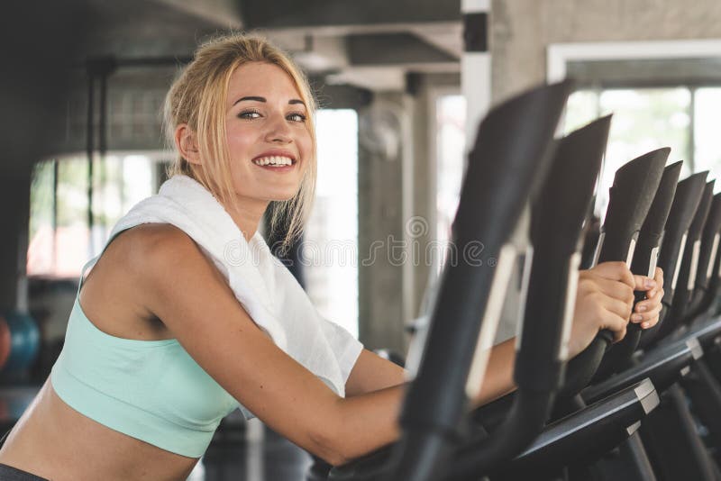 Woman Smiling in Gym Feel Fresh after Exercise Stock Image - Image of ...