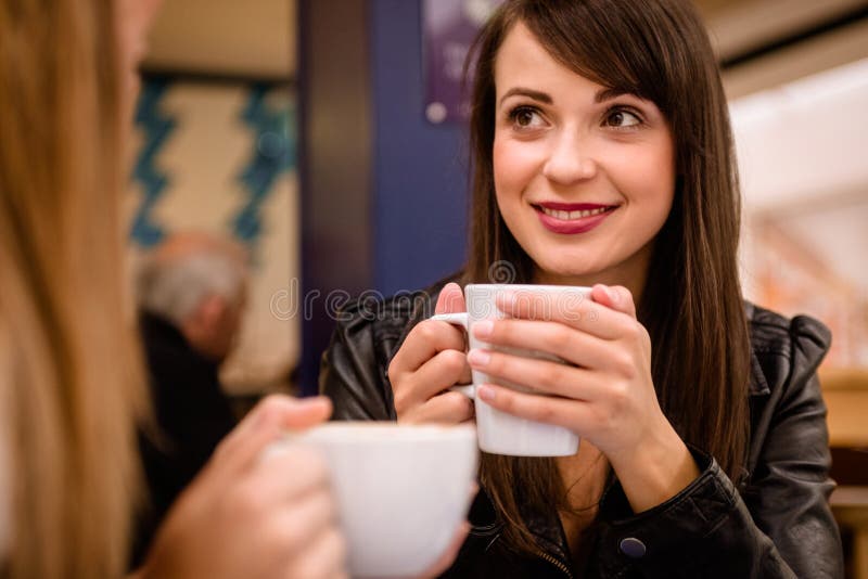 Woman Smiling while Having Coffee Stock Photo - Image of lifestyle ...