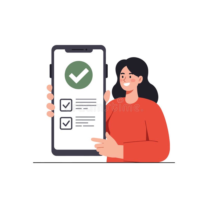 Woman Smiling while Holding a Smartphone Displaying Checklist ...