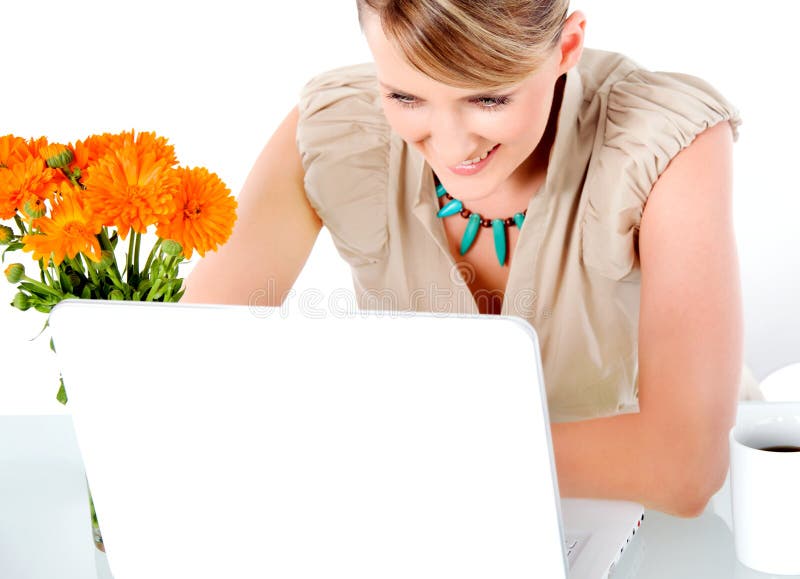 Woman smiling laptop stock image. Image of working, happy - 17940649