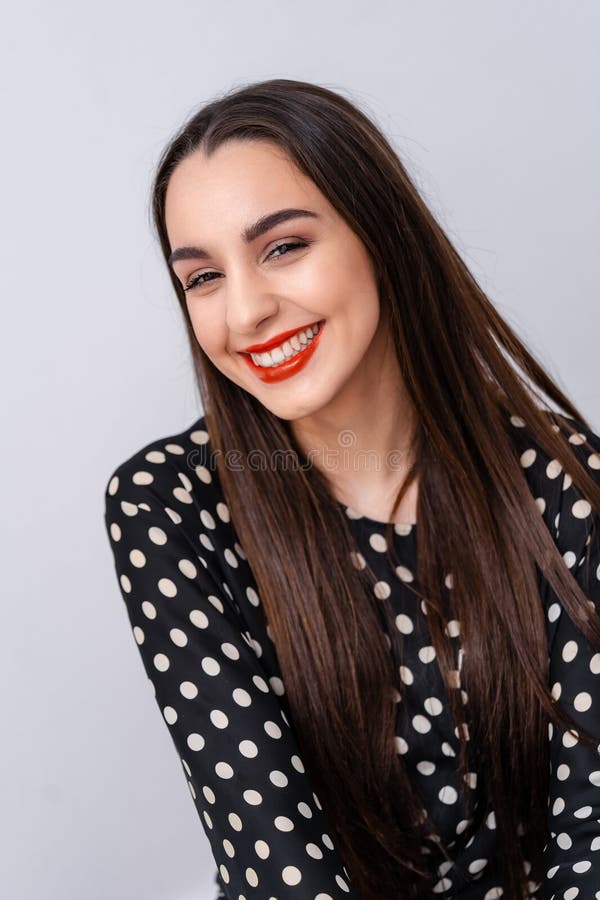 Woman Smiling with Perfect Smile and White Teeth at Camera. White ...