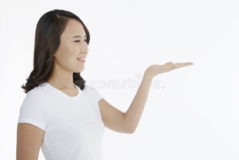 Woman Smiling and Showing Hand Gesture Stock Image - Image of feminine ...