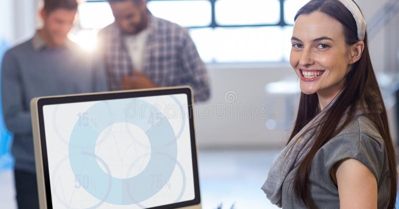 Woman Smiling while Using Desktop Pc at Office Stock Image - Image of ...