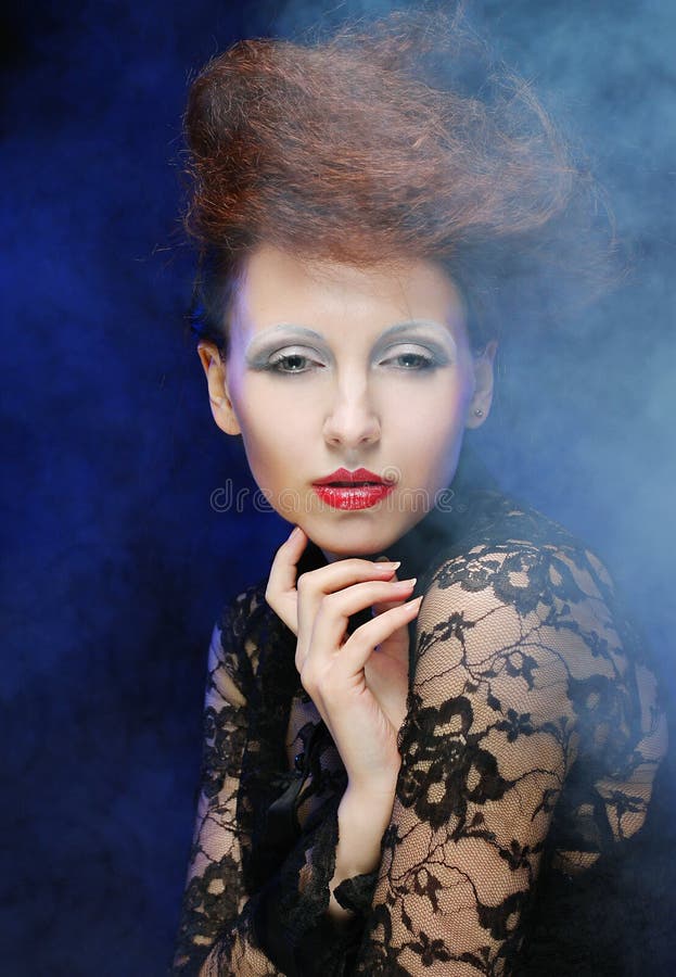 Woman in smoke stock image. Image of adult, lady, attitude - 39960109