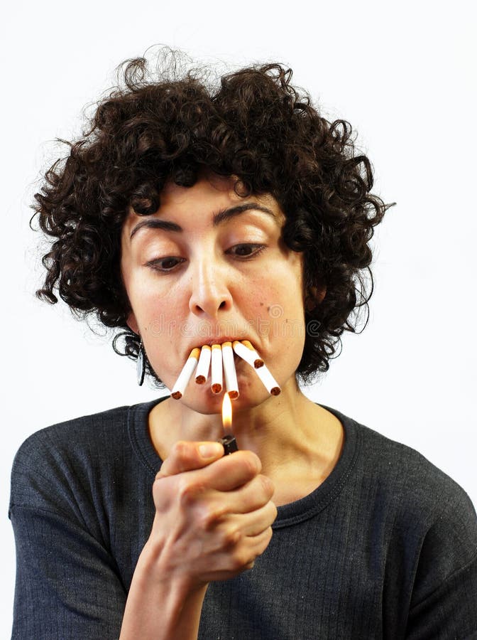 Woman smokes 6 cigarettes stock image. Image of life - 40205461