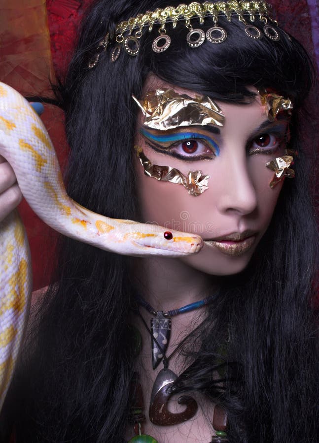 Woman with snake. stock image. Image of hair, arabic - 39846977