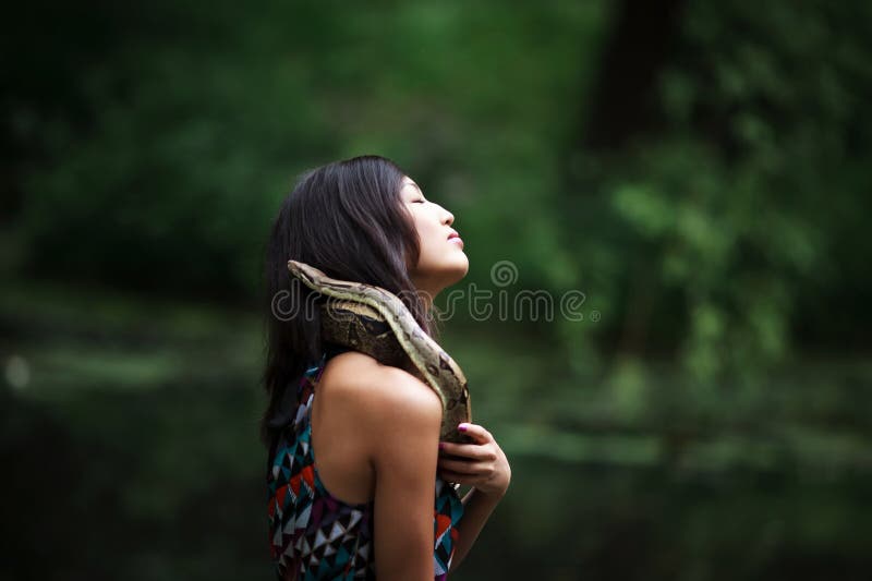 Woman with snake stock photo. Image of animal, forbidden - 48403210