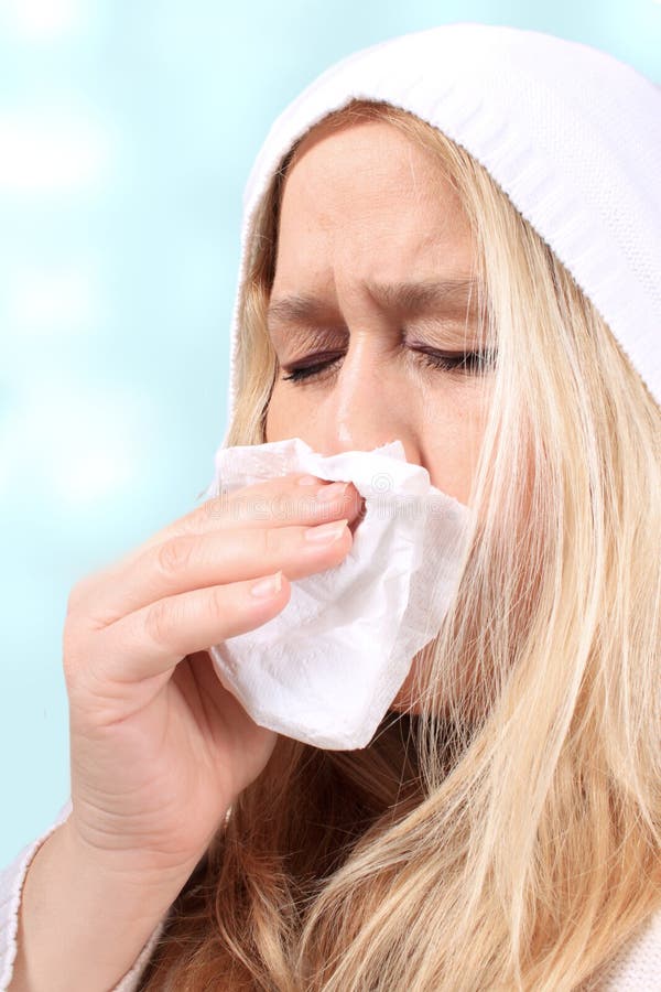 Woman with Sniffles or Sneezing Stock Photo - Image of sweater, sneeze ...