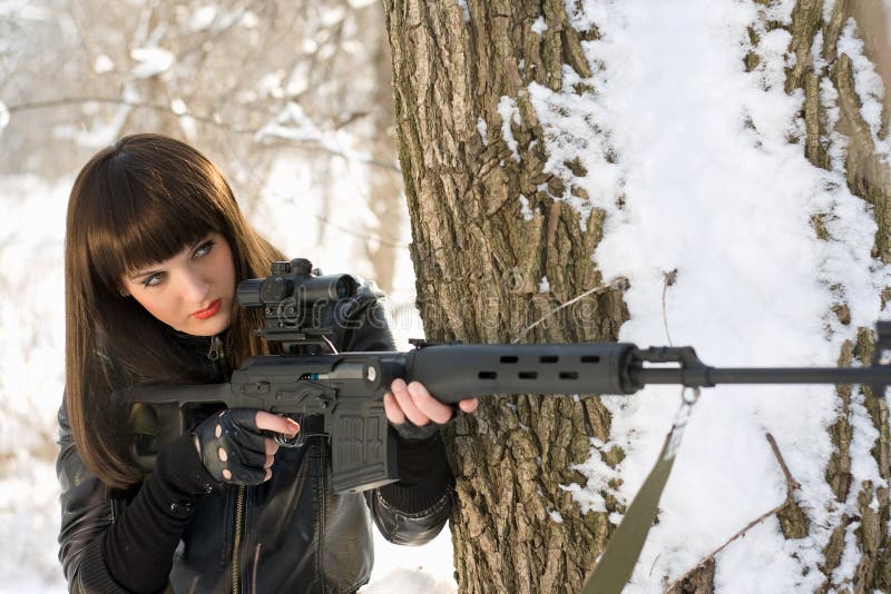 Woman with a sniper rifle stock image. Image of lady - 29020281