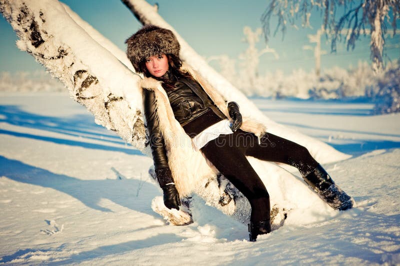 Woman in snow stock image. Image of wool, posing, modern - 17335997