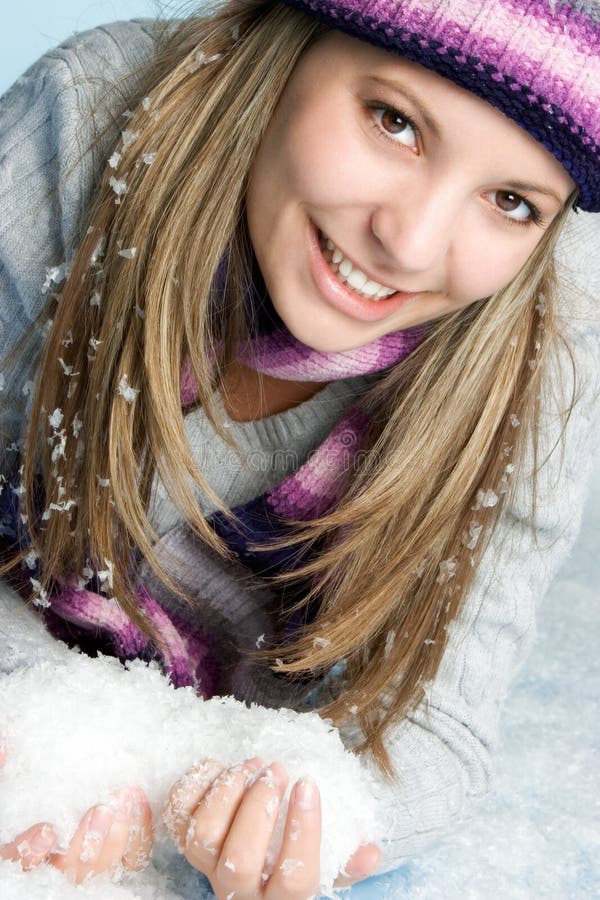 Woman in Snow stock photo. Image of pretty, happiness - 3707922