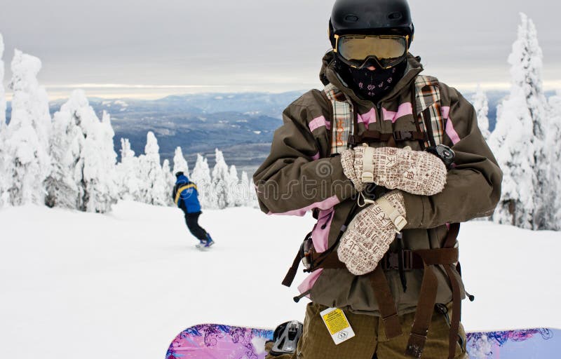 Woman Snowboarder on the Mountain Stock Image - Image of equipment ...