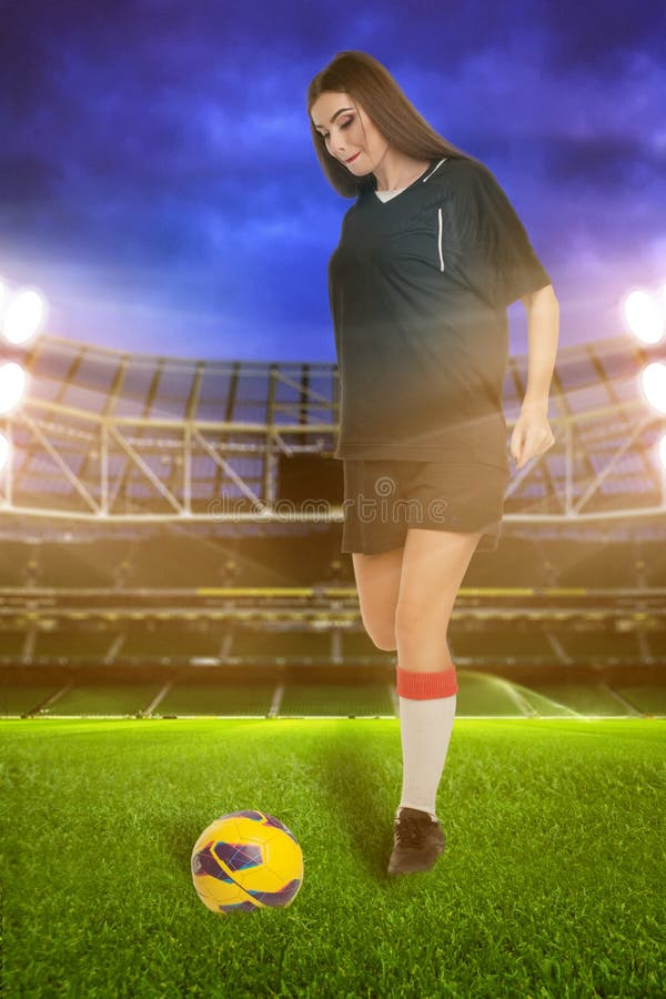 Woman Soccer Player on Stadium Stock Image - Image of soccer, playing ...