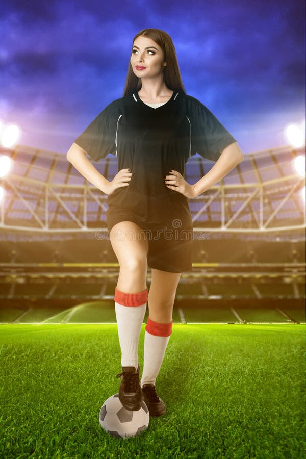 Woman Soccer Player on Stadium Stock Photo - Image of field ...