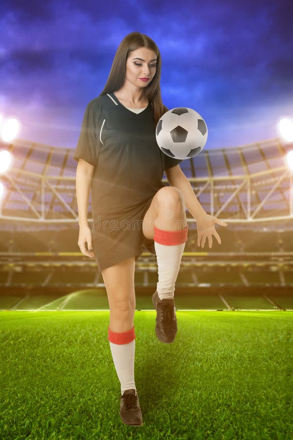 Woman Soccer Player on Stadium Stock Photo - Image of action, caucasian ...