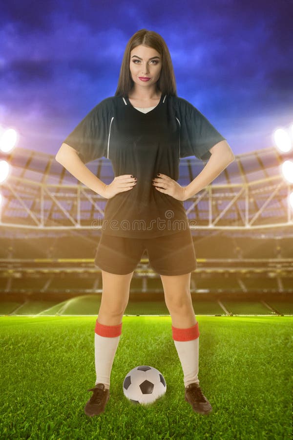 Woman Soccer Player on Stadium Stock Photo - Image of person, kicking ...