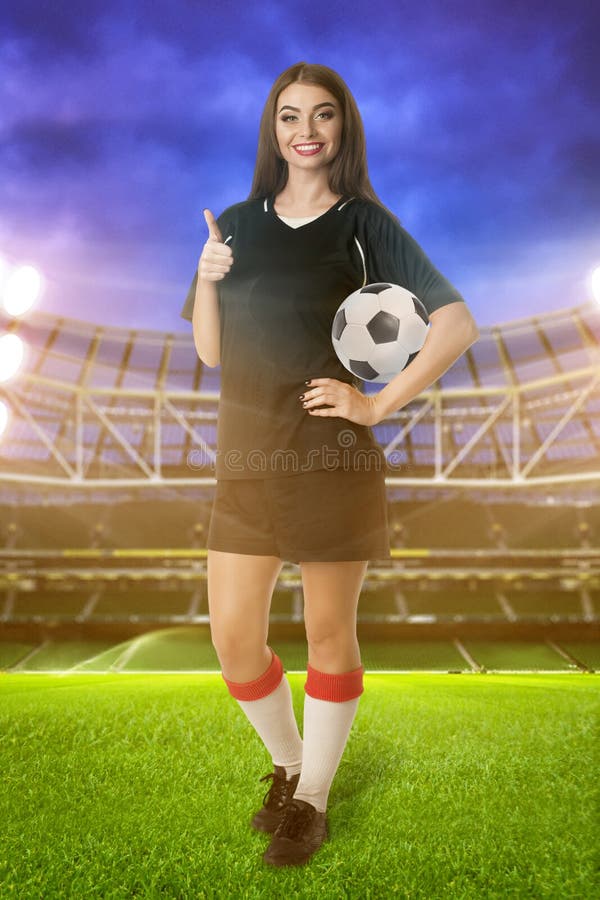 Woman Soccer Player on Stadium Stock Photo - Image of player, field ...