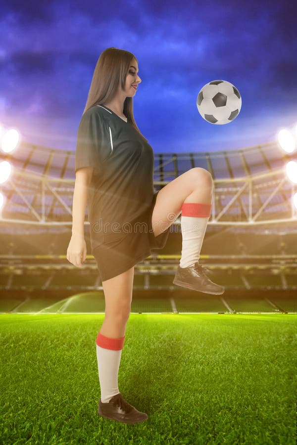 Woman Soccer Player on Stadium Stock Image - Image of field, woman ...