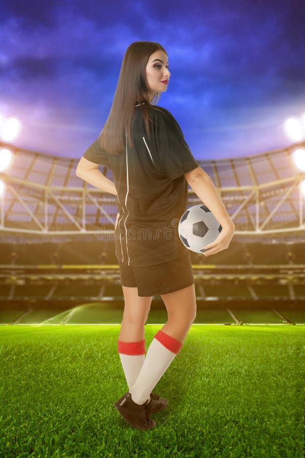 Woman Soccer Player on Stadium Stock Image - Image of caucasian, action ...