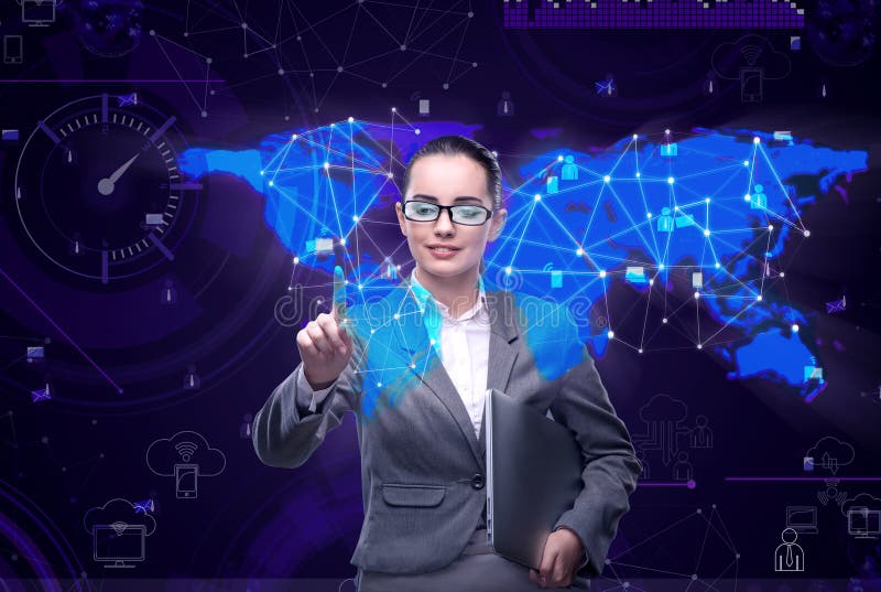 The Woman in Social Data Management Concept Stock Illustration ...