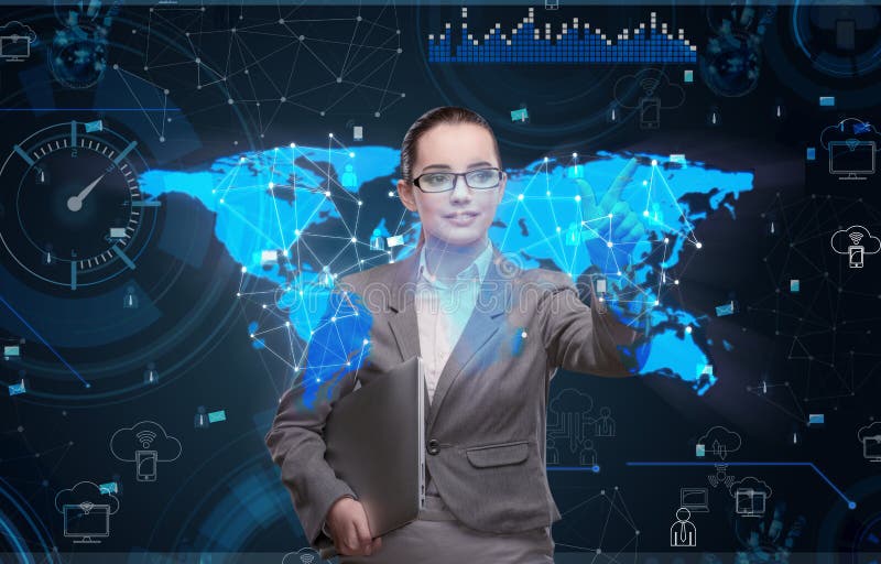 The Woman in Social Data Management Concept Stock Illustration ...