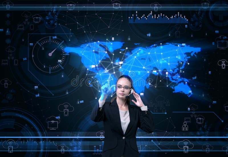 The Woman in Social Data Management Concept Stock Illustration ...