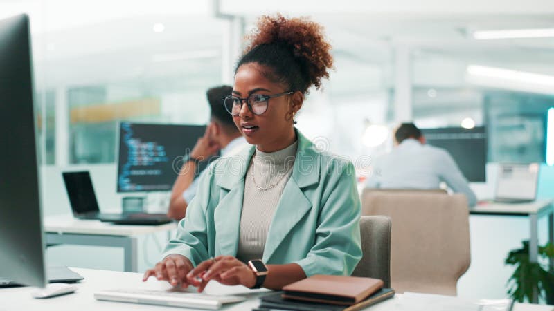 Woman Software Developer Or Typing With Computer For App Development