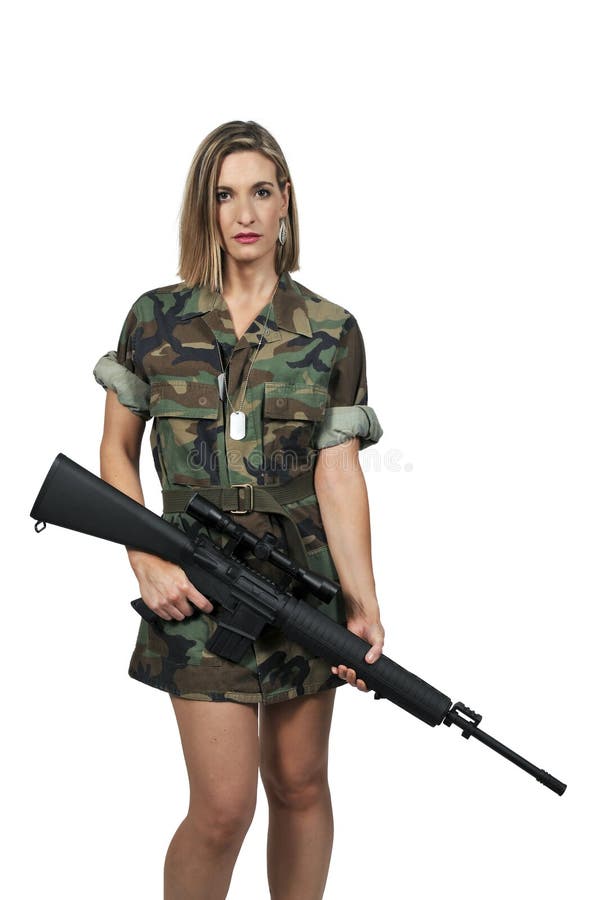 Woman Soldier with rifle stock image. Image of gangster - 91640919