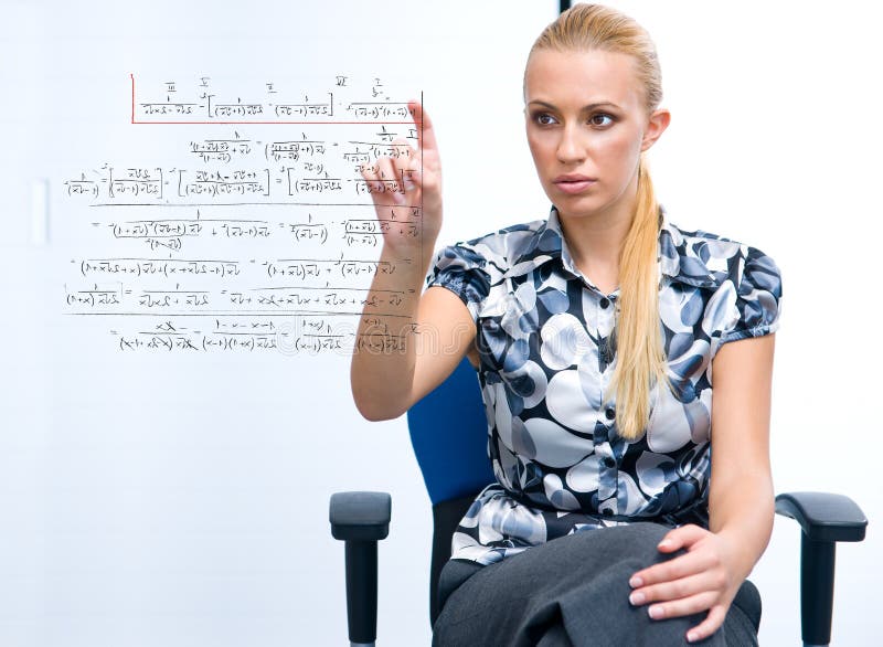 Woman solving math formula stock photo. Image of businesswoman - 11173742