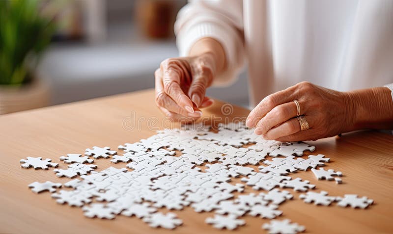 A Woman Solving a Puzzle and Completing the Missing Piece Stock ...