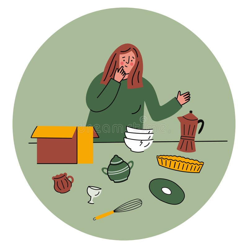 Woman Sorting Kitchen Items Stock Illustration - Illustration of ...